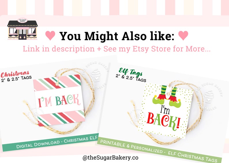 I'M BACK ELF Tags, Printable Elf Christmas Tags, Elf Cookie Tag, Elf ...
