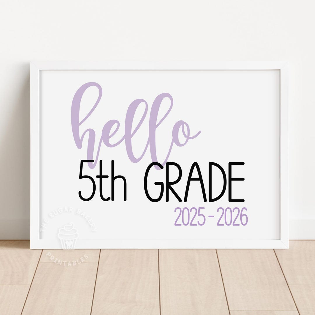 First Day of 5th GRADE Sign, Purple Lavender Back to School Sign, 1st ...