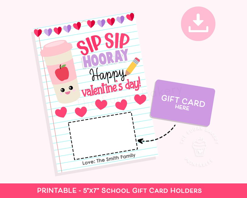 Printable Valentines Day Gift Card Holder, Sip Sip Hooray Coffee Gift ...