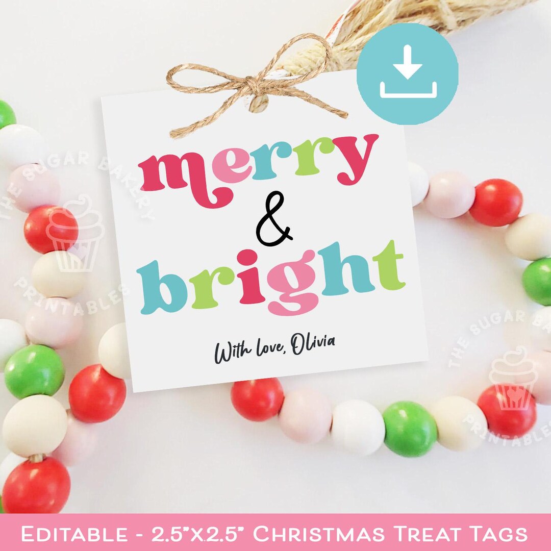 Printable Christmas Treat Tag, EDITABLE Christmas Gift Tags, Merry and ...