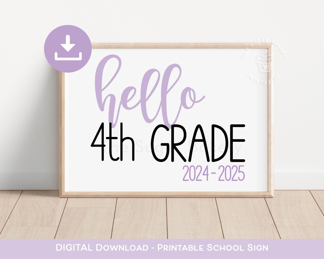 First Day of 4th GRADE Sign, Purple Lavender Back to School Sign, 1st ...