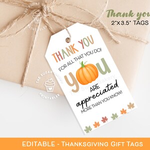 Thank You Thanksgiving Tag, Fall Thanksgiving Tag, You Are Appreciated ...