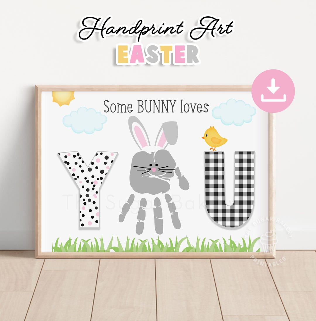 Easter HANDPRINT ART, Printable Easter Bunny Handprint Craft, Art ...