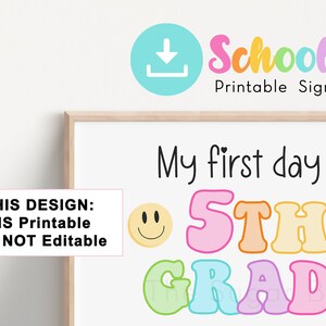 First Day of 5th Grade Sign, Retro 5th Grade Sign Printable, 1st Day of ...
