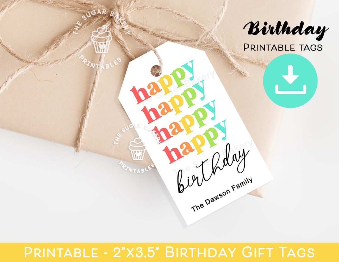 Happy BIRTHDAY Tags Rainbow Printable Birthday Tags Birthday - Etsy