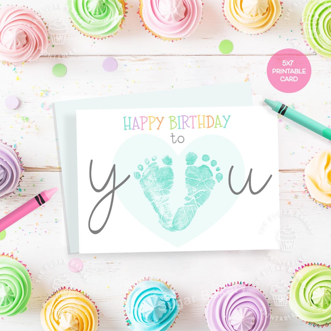 Happy Birthday Footprint Handprint Card Printable Birthday Gift Card ...