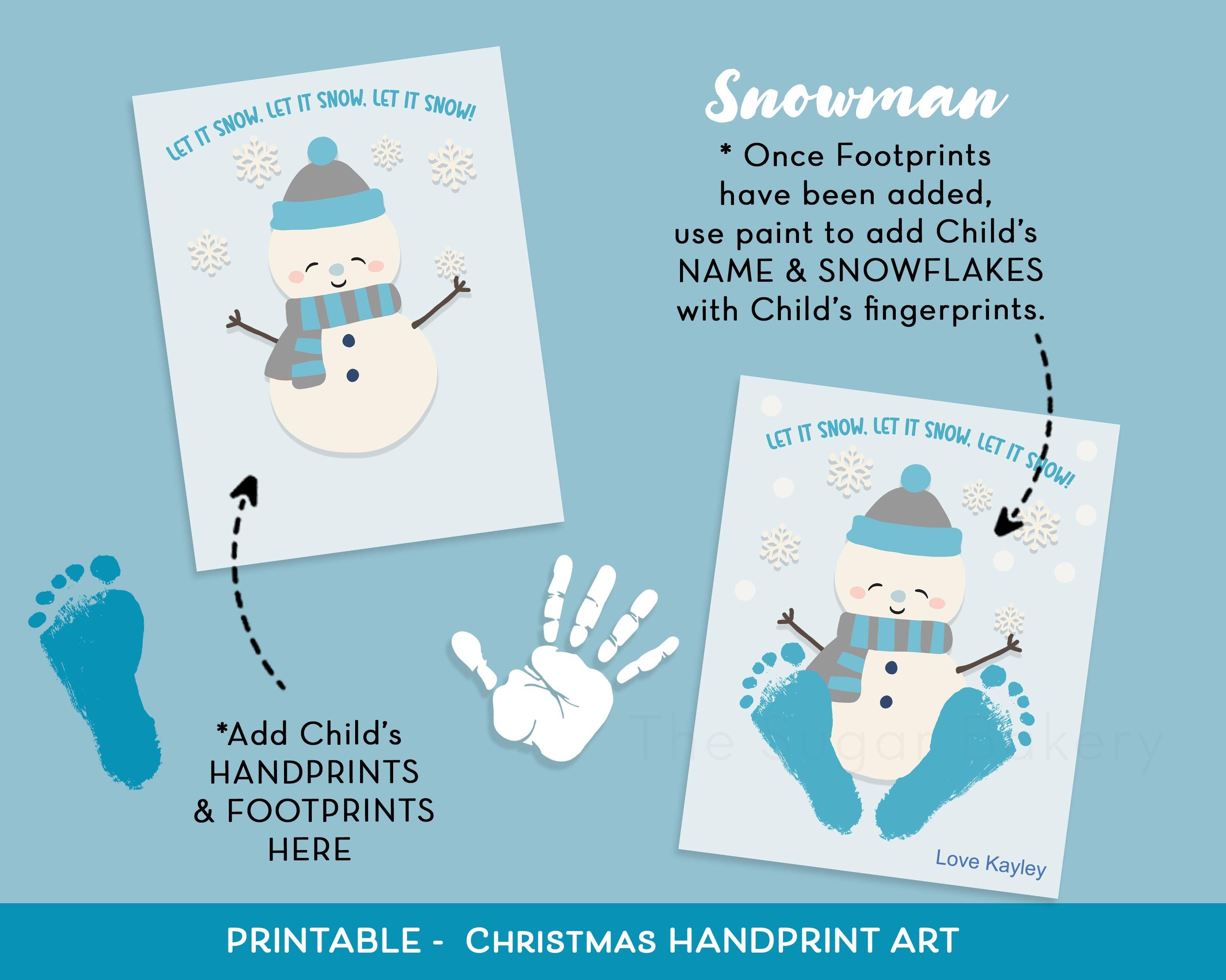 SNOWMAN Winter Footprint Craft, PRINTABLE Christmas Preschool Handprint ...