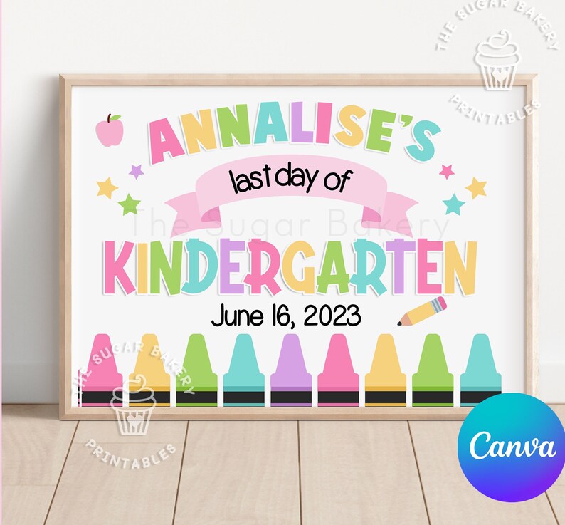 LAST Day of KINDERGARTEN SIGN, Editable Last Day of School Sign Pastel ...