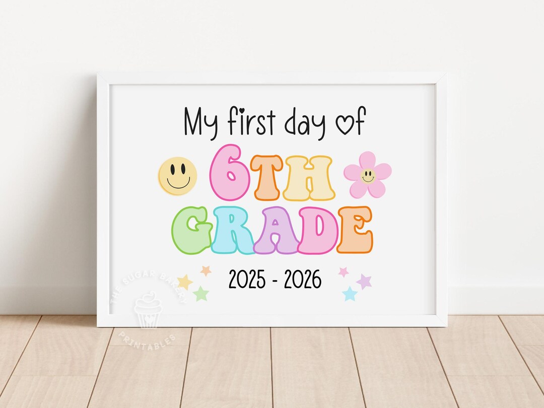 First Day of 6th GRADE Sign Printable RETRO 6th Grade Sign First Day of ...