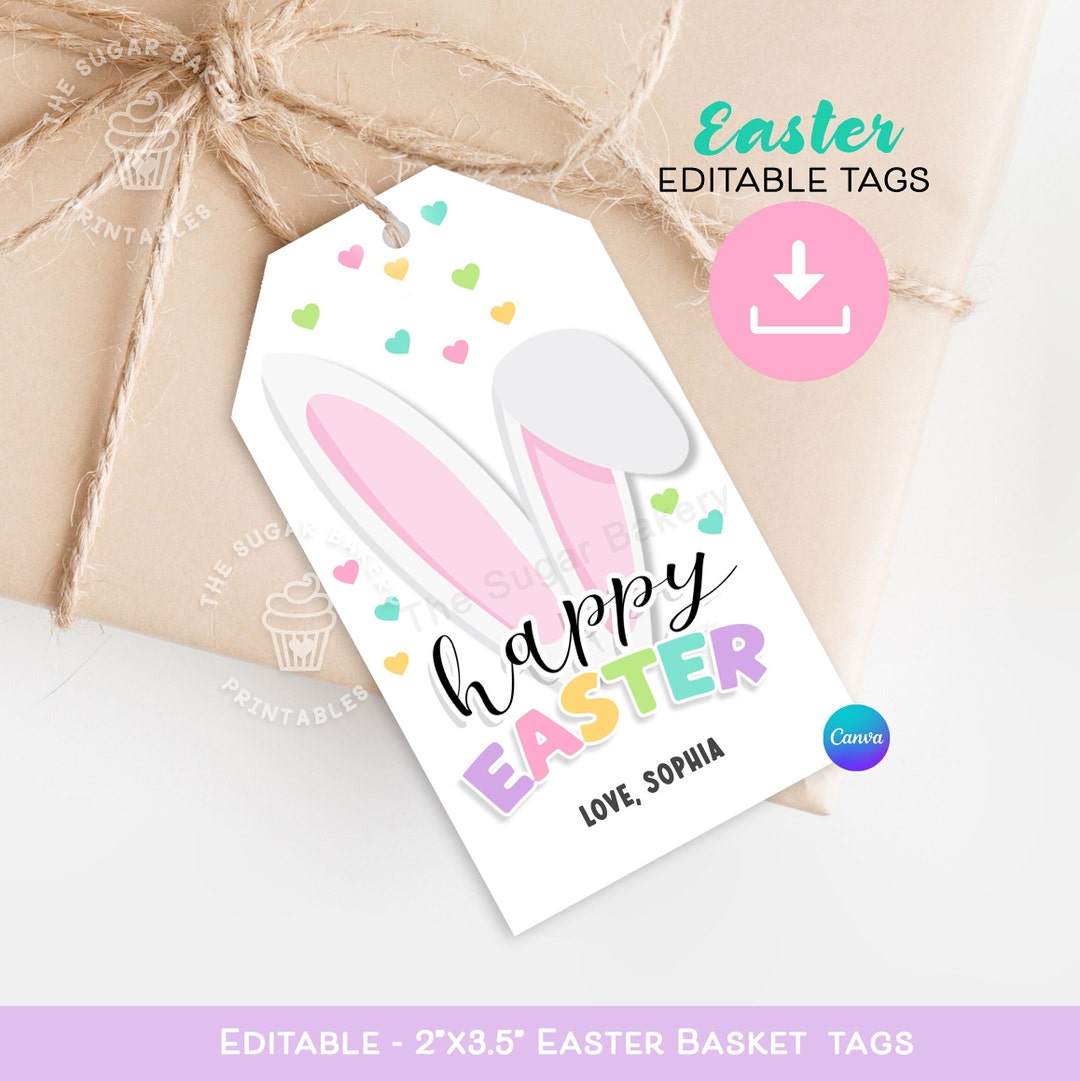 Printable Happy Easter Tags, Easter Bunny EARS Tags, HAPPY EASTER ...
