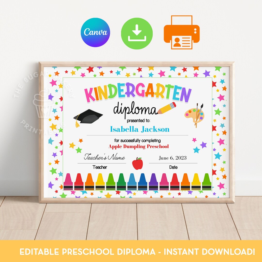 Editable Kindergarten Diploma, Kindergarten Graduation Diploma ...