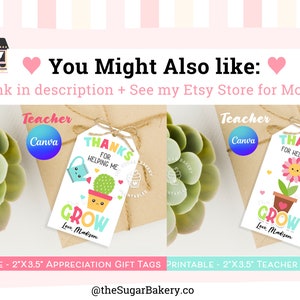 Thank You for Helping Me GROW, Teacher Appreciation Gift Tag, Cactus ...