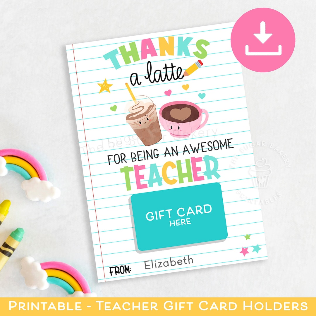 Gift Card Holder TEACHER, Thanks A Latte GIFT CARD Holder, Teacher Gift ...