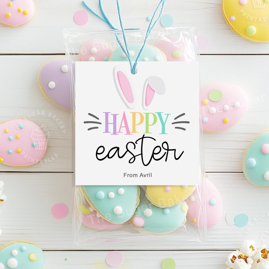Happy Easter TAGS, Happy Easter Bunny Ear Tags Easter COOKIE TAGS ...