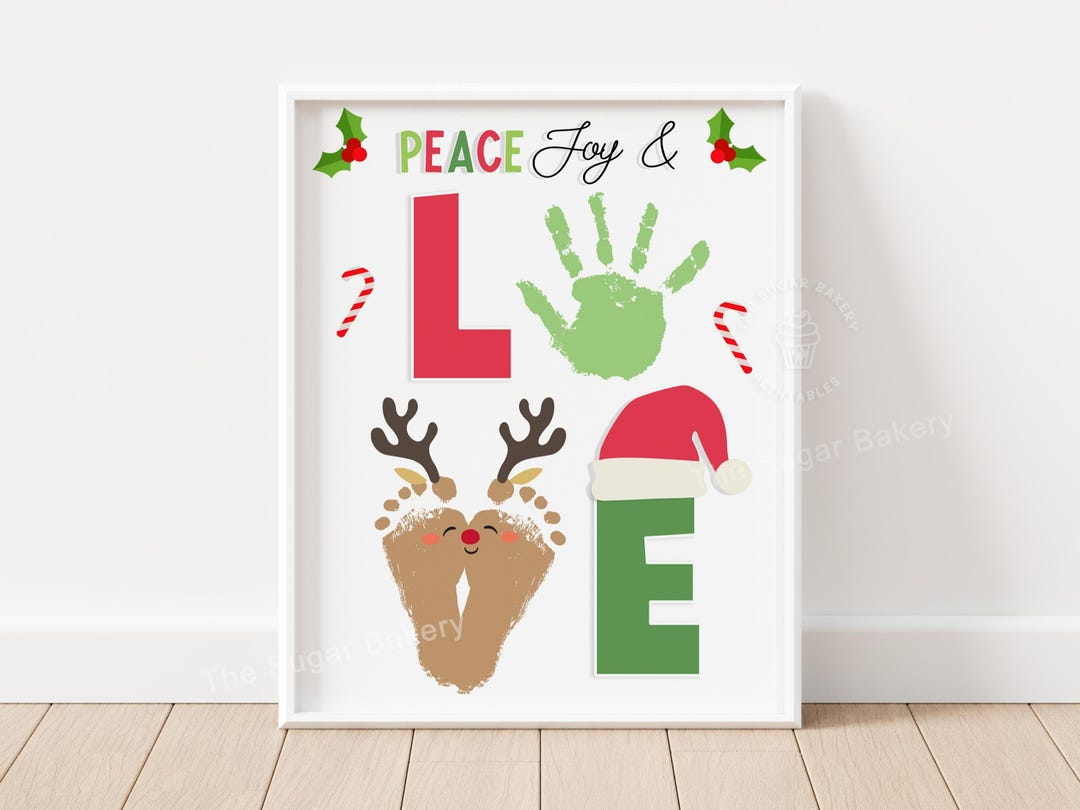 Christmas Handprint Art, Peace Joy & LOVE Footprint Craft, Reindeer ...