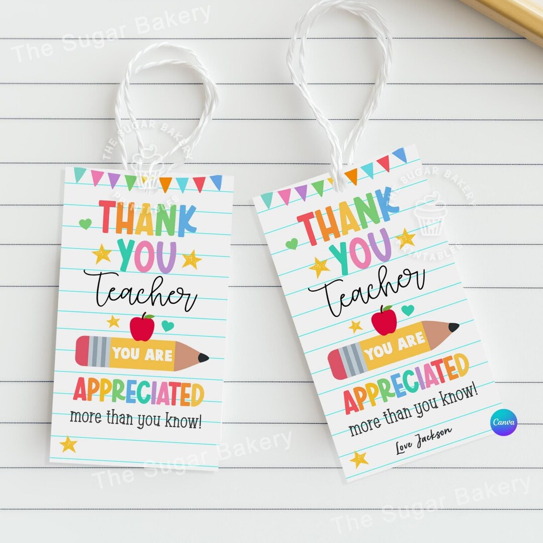 Teacher Appreciation Gift Tags Thank You Teacher Gift Tag School ...
