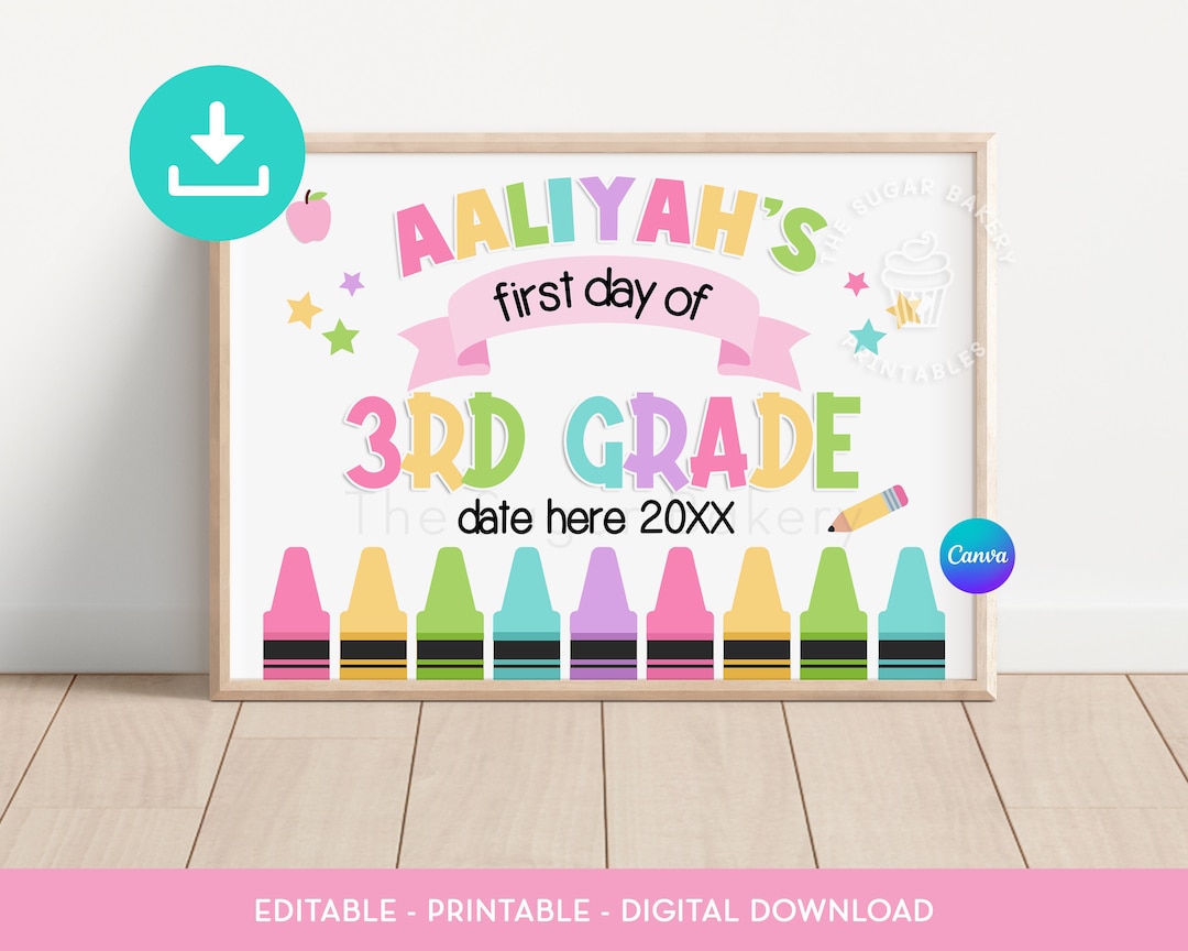 Editable First Day of 3rd Grade Sign, 1st Day of 3rd Grade School Sign ...