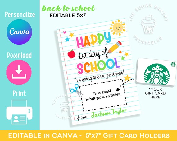 EDITABLE Back to School Teacher GIFT CARD Holder Teacher - Etsy