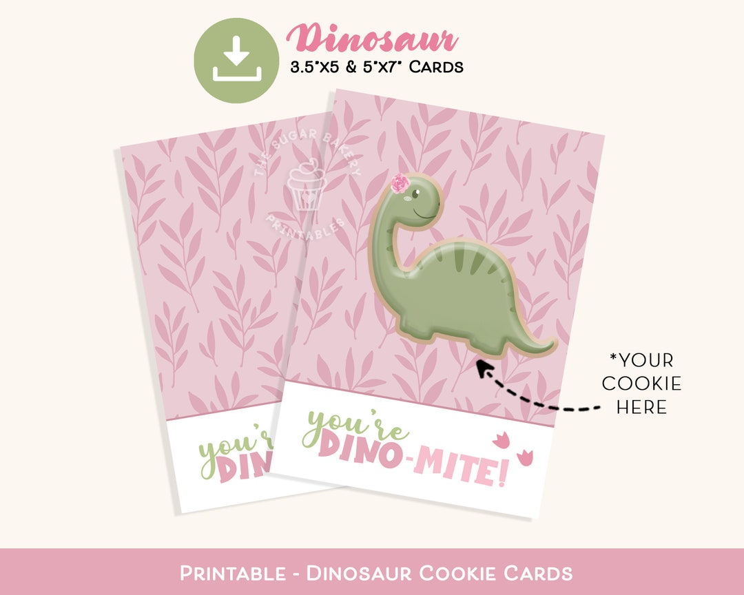 Printable Dinosaur Cookie Card, You're Dino-mite COOKIE CARD, 3.5x5 ...