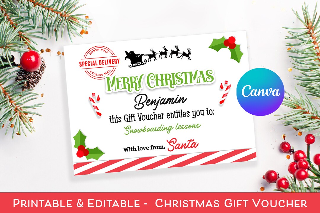 Editable SANTA Gift Voucher, Gift Certificate Christmas, Christmas Gift ...