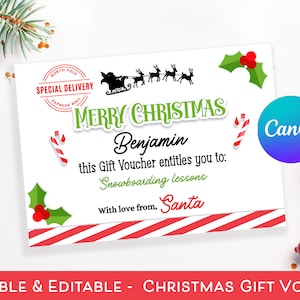 Editable SANTA Gift Voucher, Gift Certificate Christmas, Christmas Gift ...