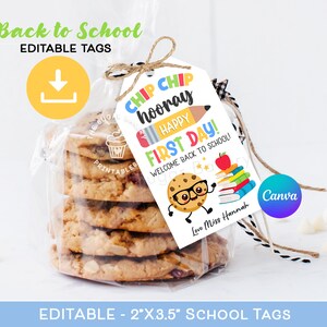 Back to School Cookie Tags, Chip Chip Hooray Happy First Day of School ...