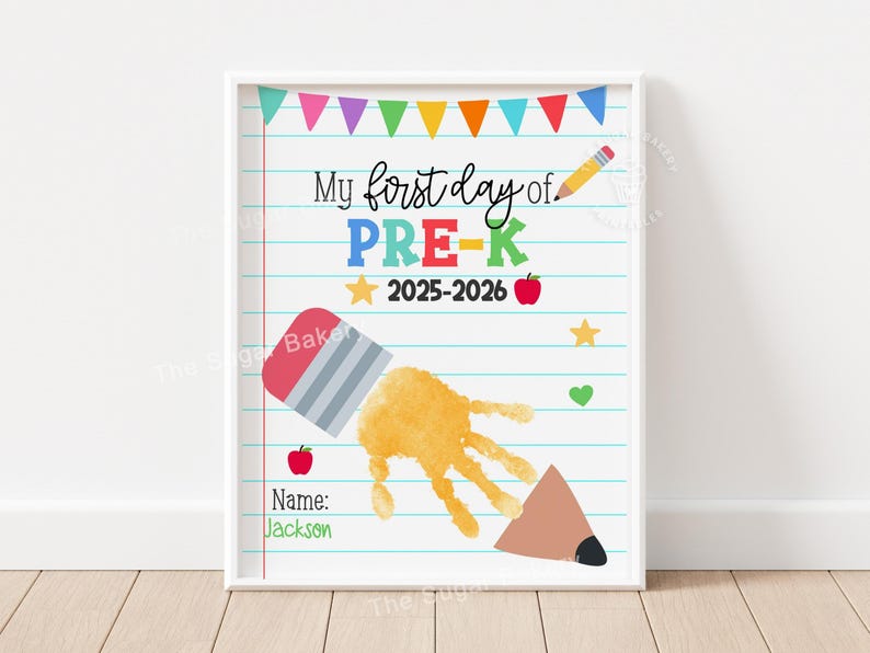 First Day of Prek Handprint Craft Printable 2025 School Keepsake DIY ...
