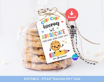 Chip Chip Hooray Tag, Teacher Appreciation Tag Printable Editable ...