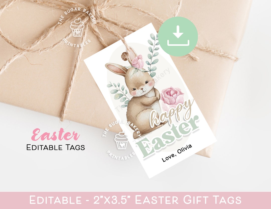 EASTER Bunny Gift TAG, Printable Easter Gift Tags, Happy Easter Tags ...