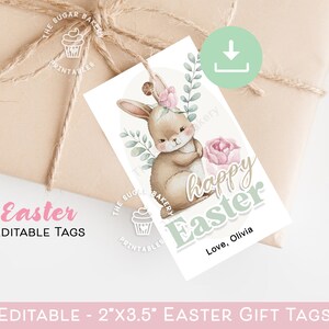 EASTER Bunny Gift TAG, Printable Easter Gift Tags, Happy Easter Tags ...