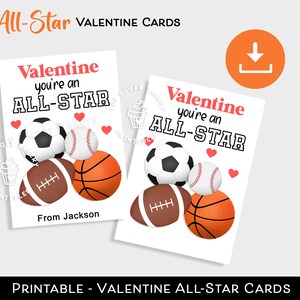 Printable ALL-STAR Sports Valentine Cards for Kids, Football Basketball ...