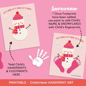 SNOWMAN Winter Footprint Craft, PRINTABLE Christmas Preschool Pink ...