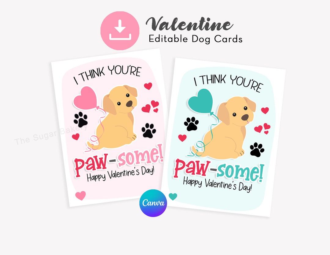 Printable Dog Valentine's Day Cards, Classroom Valentines, Valentine ...