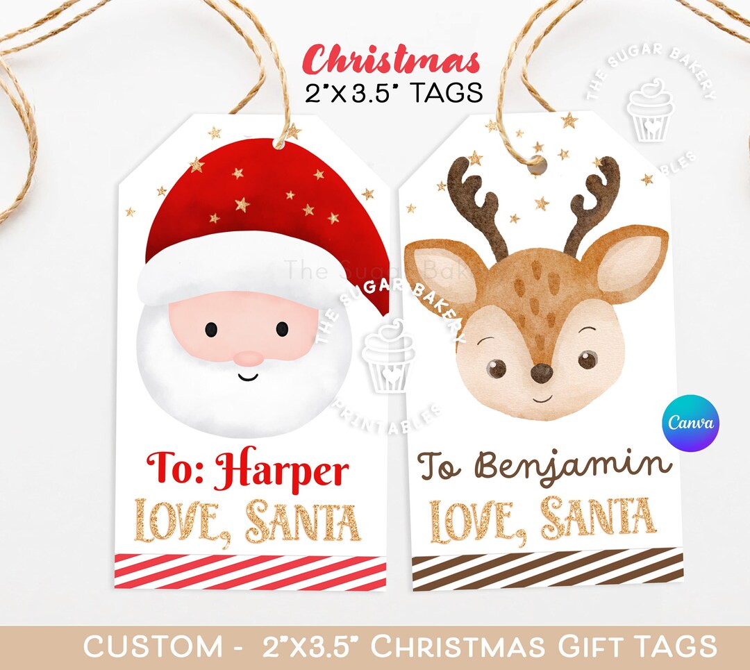 Printable Christmas Gift Tags for Kids, Santa and Reindeer EDITABLE ...