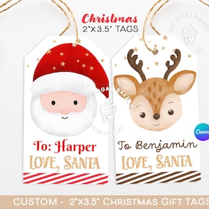 Printable Christmas Gift Tags for Kids, Santa and Reindeer EDITABLE ...