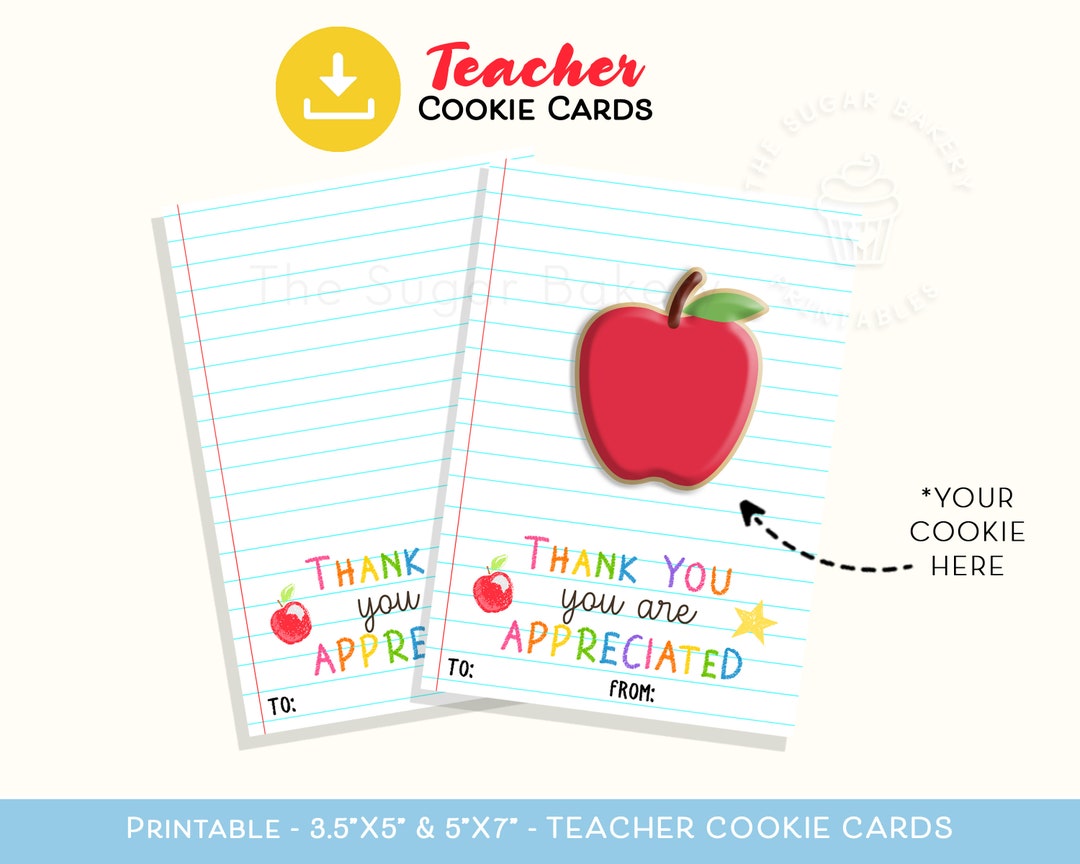 Teacher Appreciation Cookie Card, Teacher Appreciation Printable ...