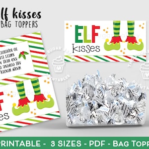 ELF KISSES Treat Bag Topper, Printable Elf Kisses Cookie Bag Topper ...