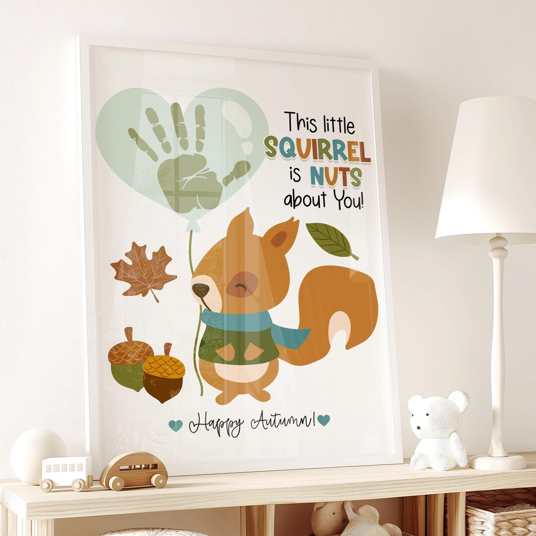 Fall Squirrel Handprint Craft Printable, Nuts About You Kids Autumn Art ...