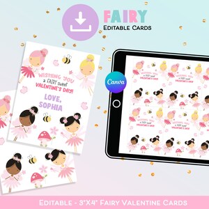 Editable FAIRY Valentines Day Cards for Kids, PRINTABLE Princess Fairy ...