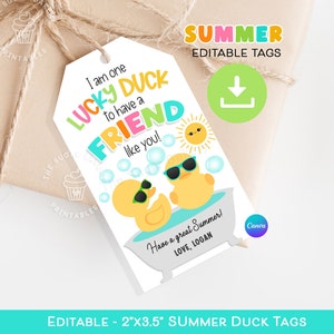 Editable Rubber Duck Tag, End of the Year Last Day SUMMER Favor Tag ...