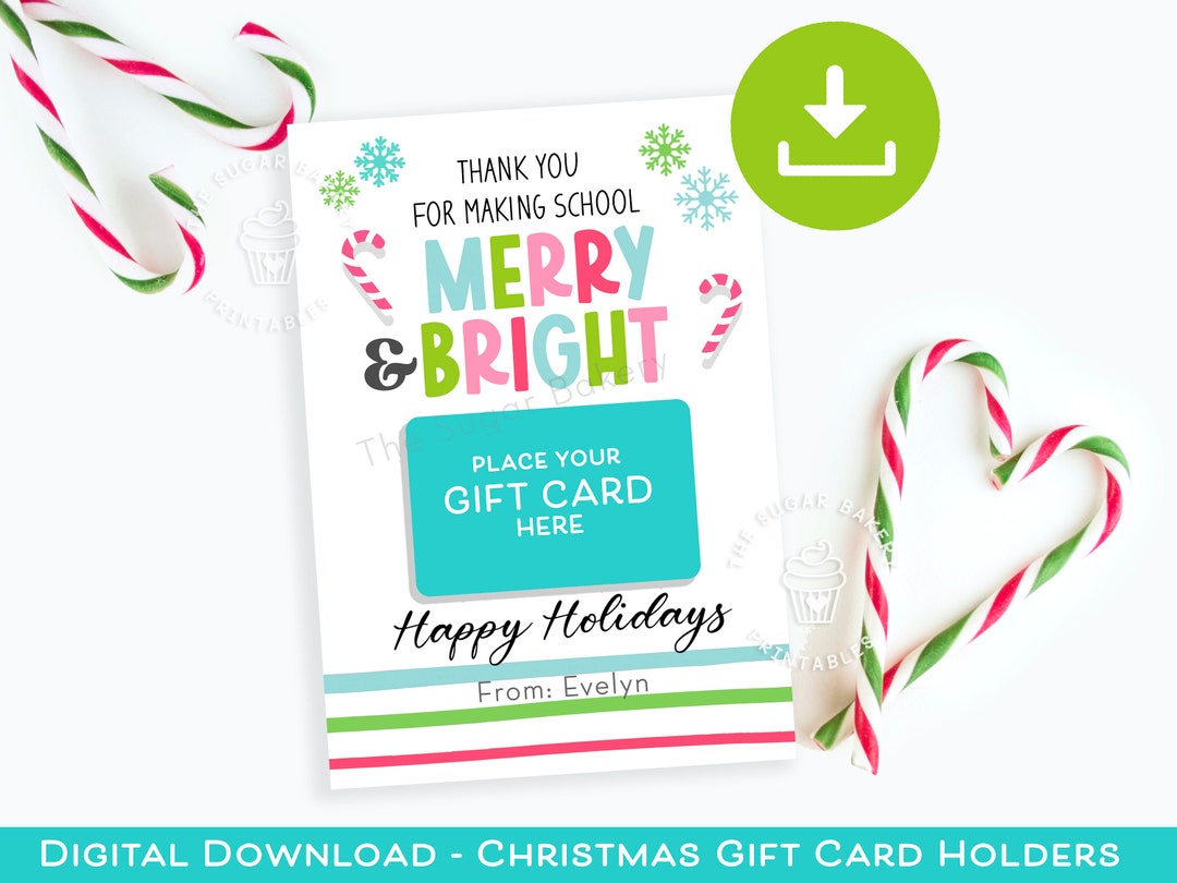 Thank You for Making School MERRY & BRIGHT, Gift Card Holder Teacher ...