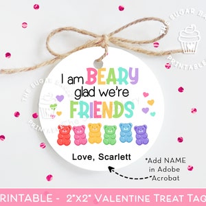 BEARY Glad Friends Gummy Bear Tag, Gummy Bear Valentine Tag, Valentine ...