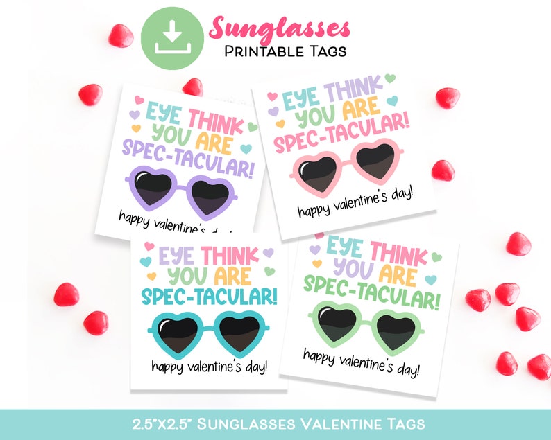 Printable HEART Sunglasses Valentine TAGS, You Brighten My Day ...