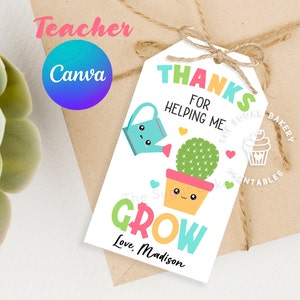 Thank You for Helping Me GROW Teacher Appreciation Gift Tags Plant ...