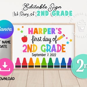First Day of 2nd Grade School Sign Printable EDITABLE Back to - Etsy