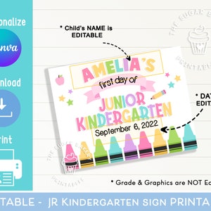 First Day of JUNIOR KINDERGARTEN Sign, 1st Day of Jr. Kindergarten ...
