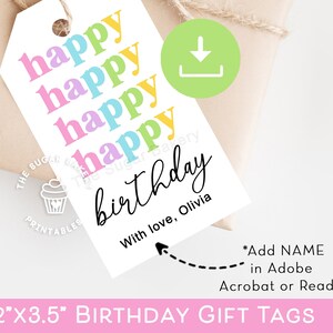 Happy BIRTHDAY Tags, Rainbow Printable Birthday Tags, Birthday GIFT ...