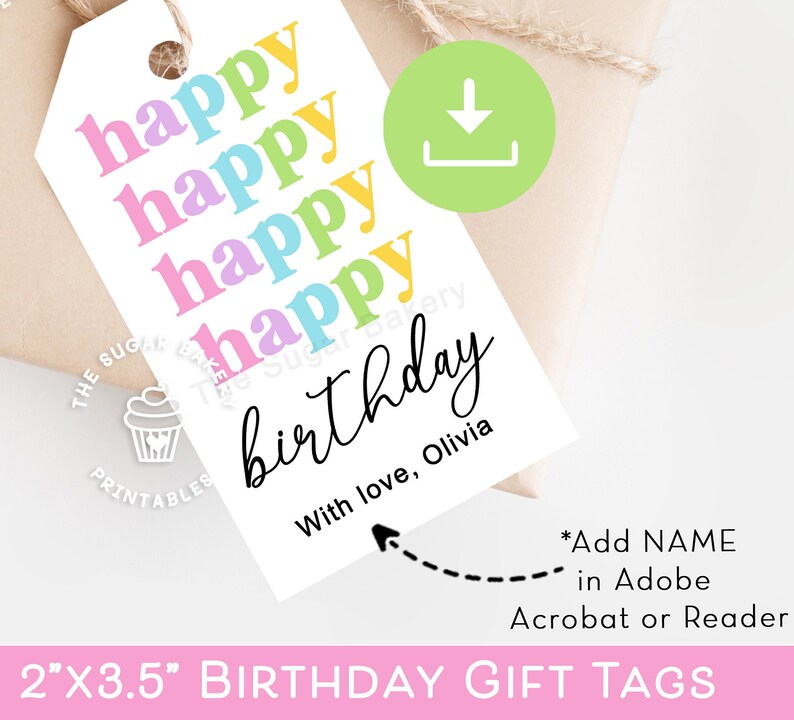 Happy BIRTHDAY Tags Rainbow Printable Birthday Tags Birthday - Etsy