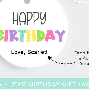 Happy Birthday Round Tag, BIRTHDAY Treat Tag, Happy Birthday COOKIE TAG ...