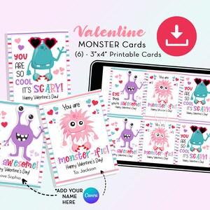 Editable MONSTER Valentines, Monster Cards for Kids, Monster Valentine ...